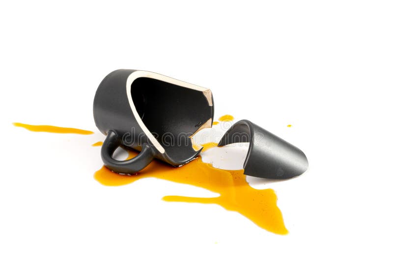 Broken Mug Isolated, Black Ceramic Cup Pieces, Broken Mug on White ...