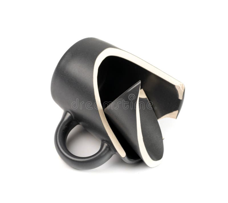 Broken Mug Isolated, Black Ceramic Cup Pieces, Broken Mug on White ...