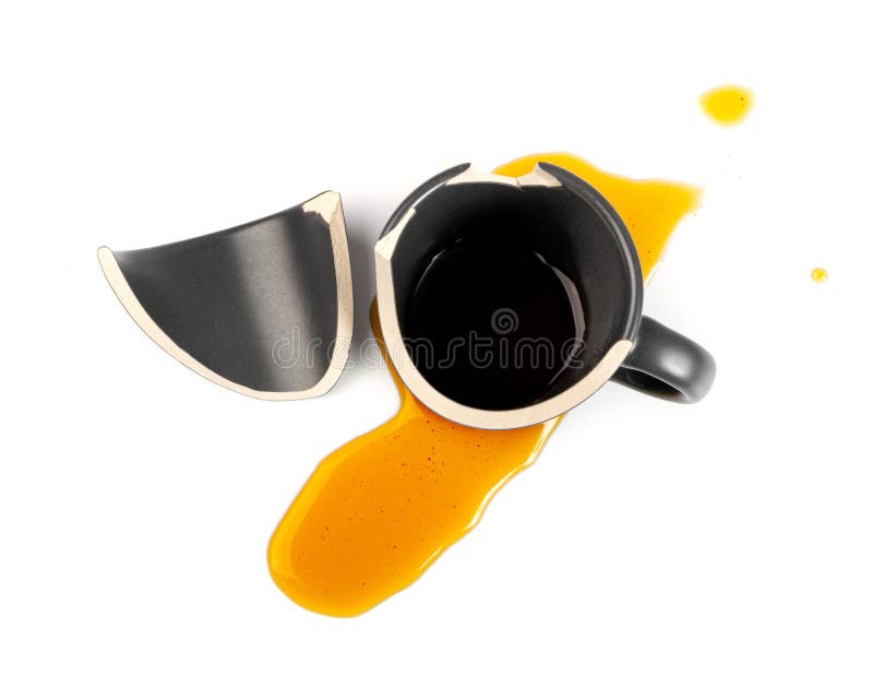 Broken Mug Isolated, Black Ceramic Cup Pieces, Broken Mug on White ...