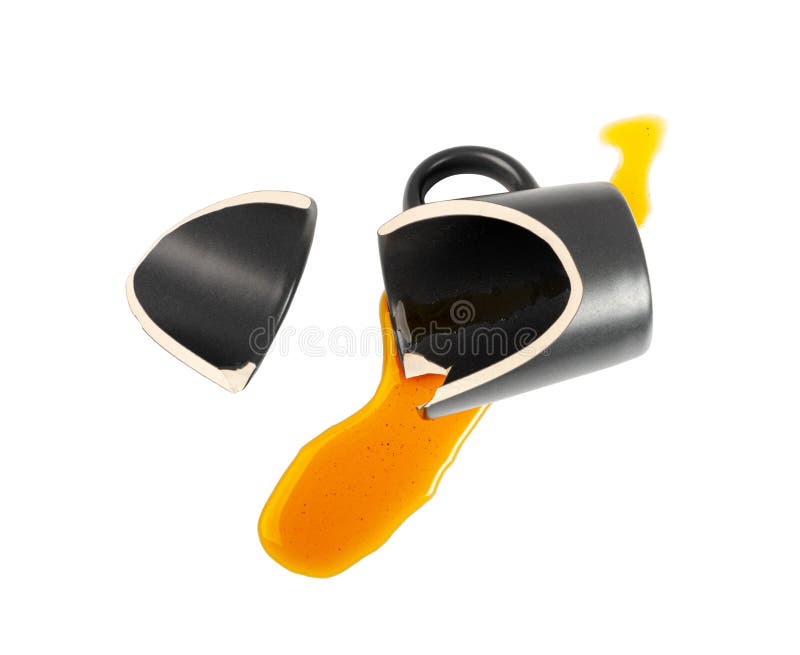 Broken Mug Isolated, Black Ceramic Cup Pieces, Broken Mug on White ...