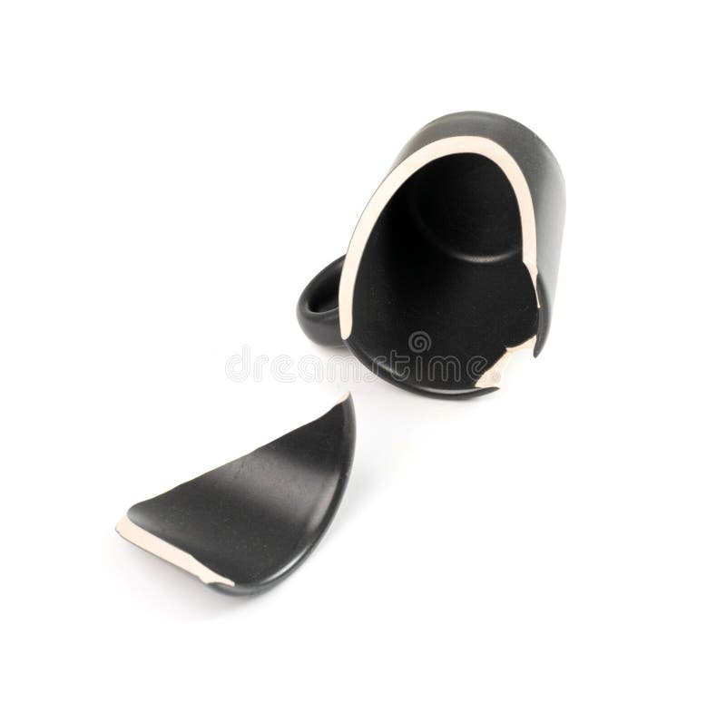 Broken Mug Isolated, Black Ceramic Cup Pieces, Broken Mug on White ...