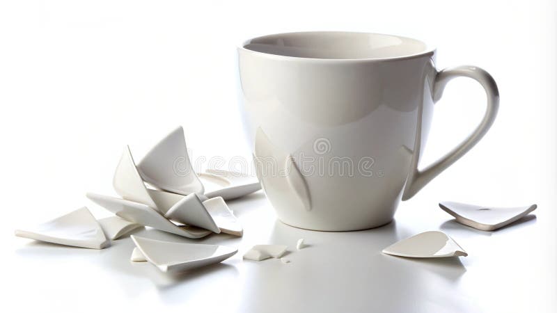 Broken Mug with Shattered Pieces Outside Isolated on White AI-Created ...