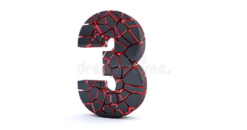 Broken Number Isolated on White Background Number 3. Cracked 3d Number ...