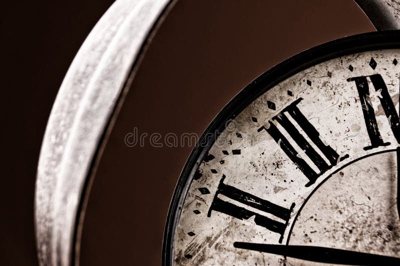 Broken Old Analog Clock with Glass and Metal Frame on Wooden Table ...