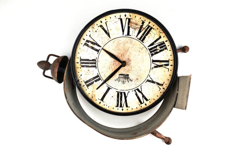 Broken Old Analog Clock with Glass and Metal Frame on Wooden Table ...