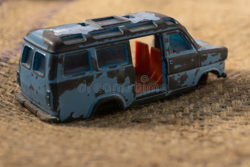 Broken Old Blue Toy Minibus Stock Photo - Image of broken, miniature ...