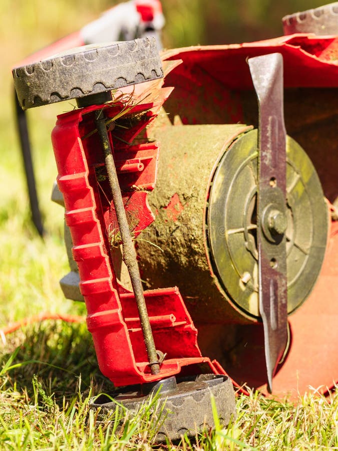 Broken Old Lawnmower in Backyard Grass Stock Image - Image of close ...