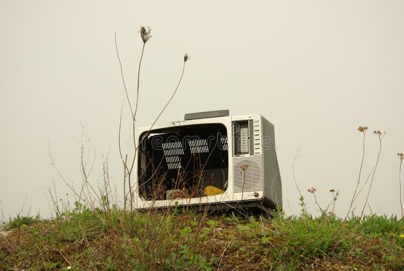 Broken old television stock image. Image of grass, single - 14497365