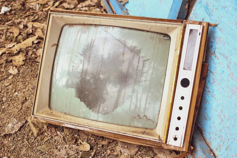 A Broken, Busted Old CRT TV Set Sits Abandoned and Rotting in the ...