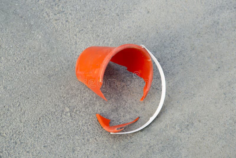 Old Broken Bucket And An Aluminum Pan On The Wooden Stool Stock Image ...