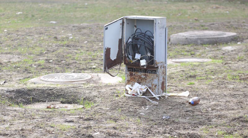 Broken Outdoor Electrical Panel on the Lawn Stock Image - Image of ...