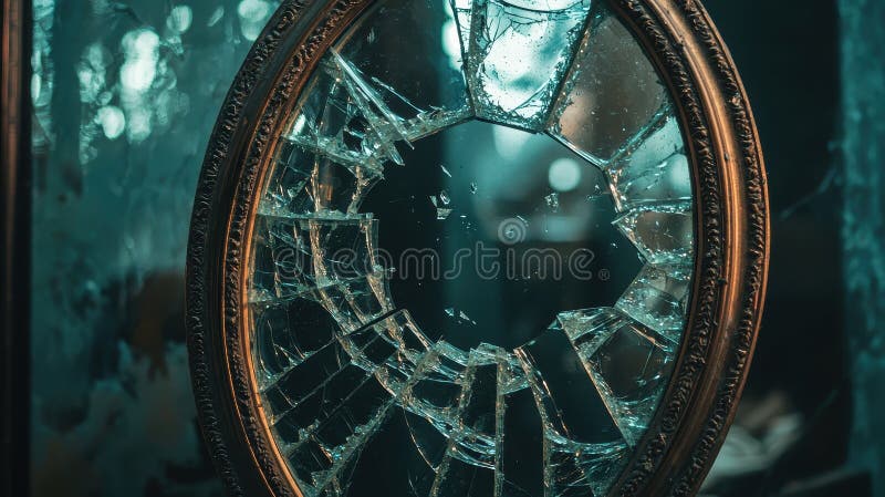 Broken Oval Mirror with Intricate Frame in Dim Lighting Stock Image ...