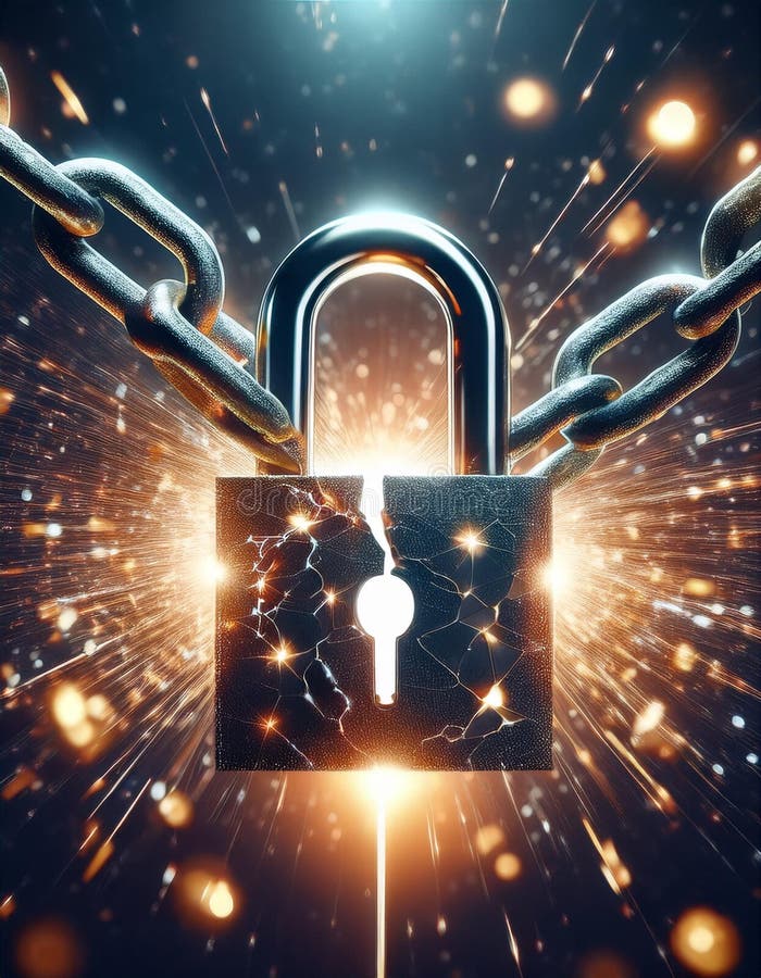 Broken Padlock and Chain with Sparks Flying, Security System Problem ...