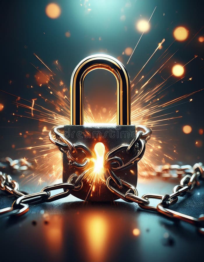 Broken Padlock and Chain with Sparks Broken, Security System Problem ...