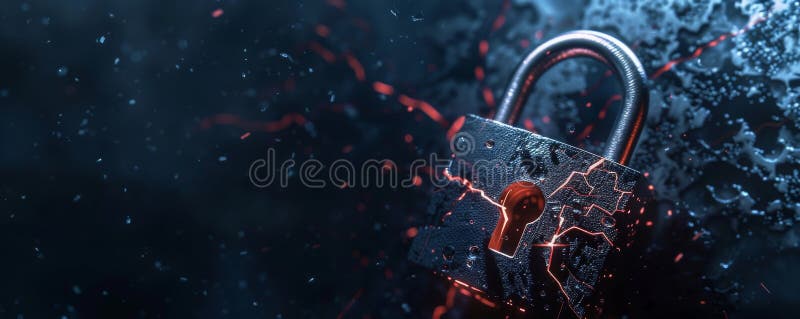 Broken Padlock with Cracked Surface and Red Light, Security Breach ...