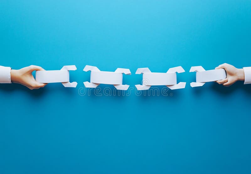 Broken Paper Chain Links Held by Hands on Blue High Quality Image Stock ...