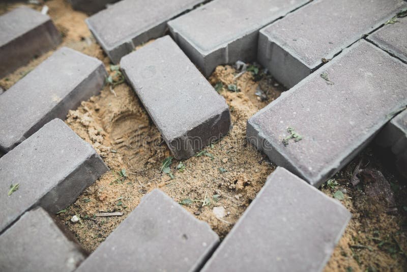 Broken Paving Slabs As Background. Stock Image - Image of hole ...