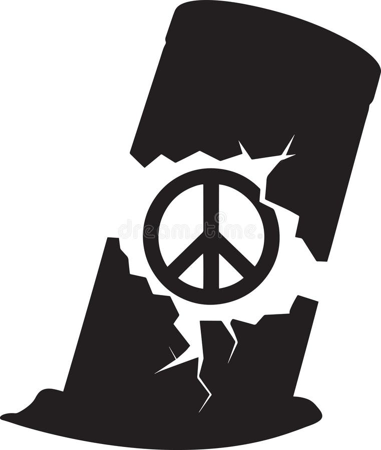 Broken Peace Symbol Silhouette Vector Representing Conflict and the End ...