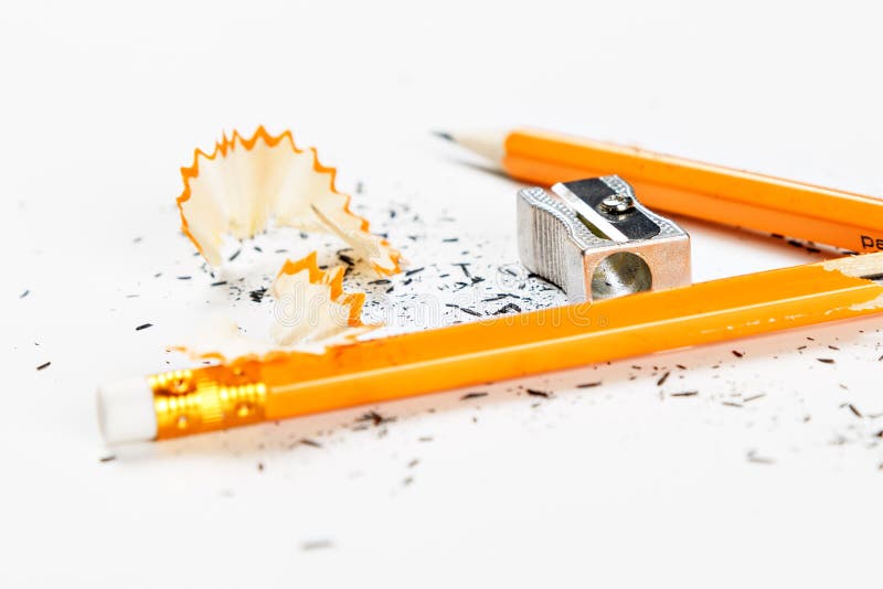 Broken Pencil with Metal Sharpener and Shavings. Stock Photo - Image of ...