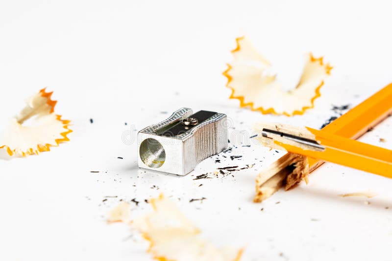 Broken Pencil with Metal Sharpener and Shavings. Stock Image - Image of ...