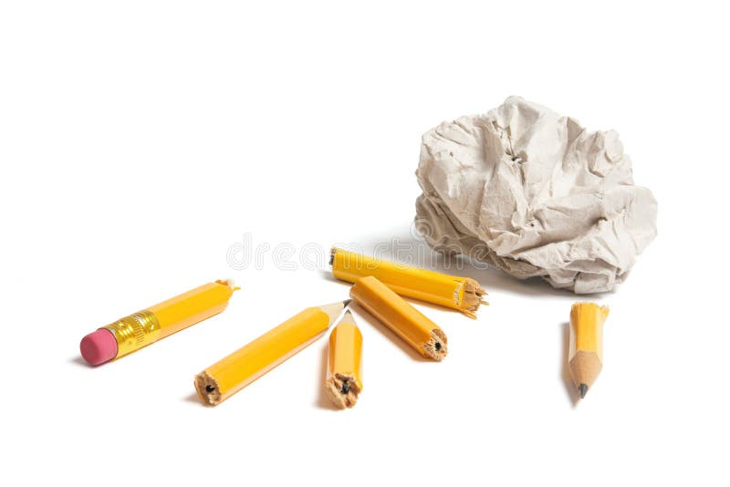 Broken Pencil Pieces and Paper Ball Stock Image - Image of stationery ...
