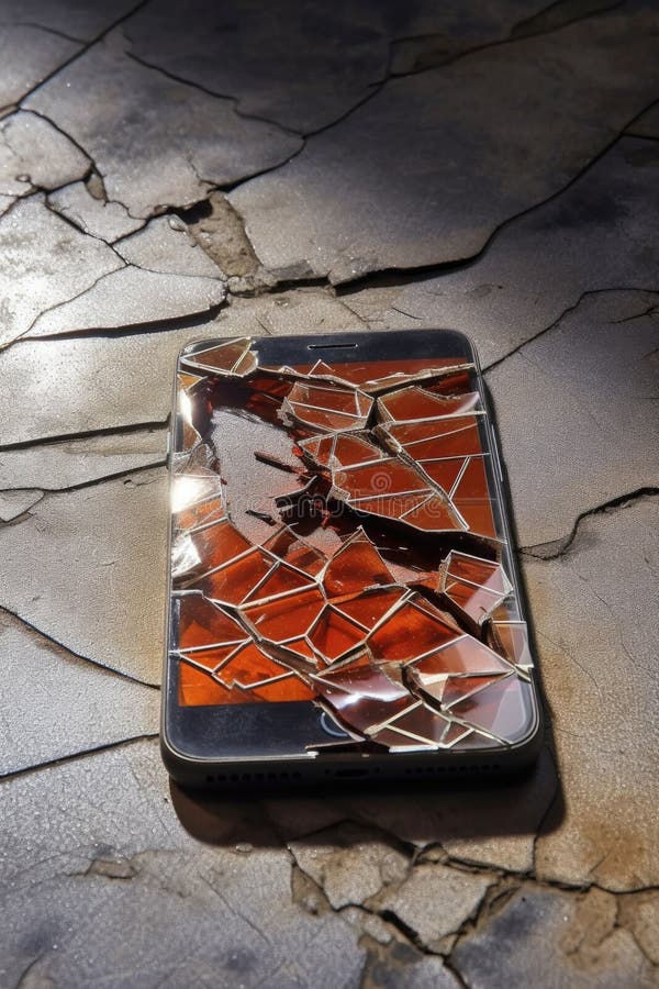 Broken Phone Screen on Concrete Floor Stock Illustration - Illustration ...