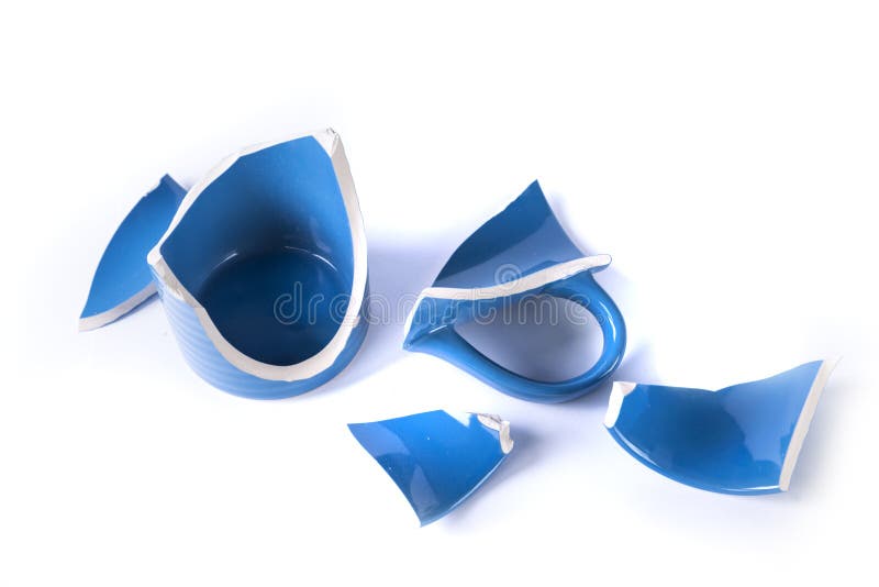 Broken Mug with Shattered Pieces Outside Isolated on White Stock Image ...