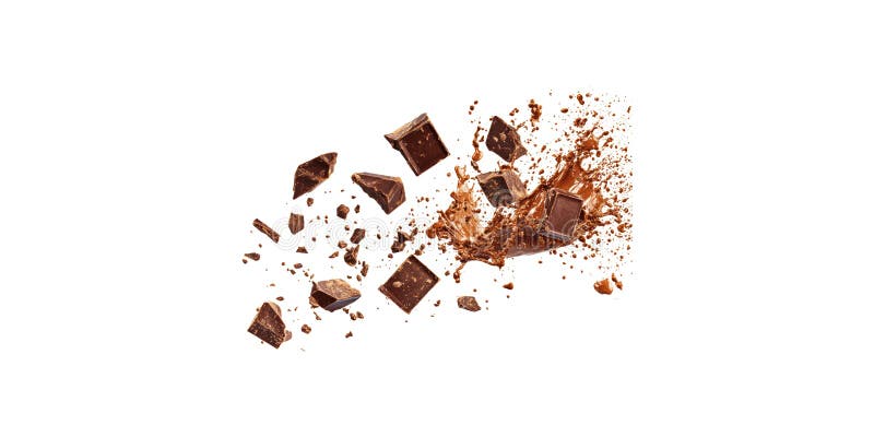 Broken Pieces of Dark Chocolate with Cocoa Dust Isolated on Transparent ...