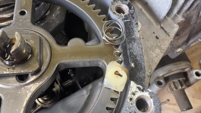 Broken Pieces Sitting on Cam Gear Inside Engine Stock Photo - Image of ...