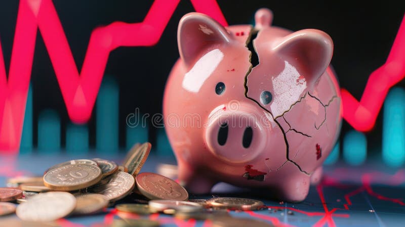 A Broken Piggy Bank with Coins Scattered Around it Stock Illustration ...