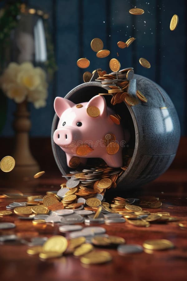 Broken Piggy Bank with Coins Spilling Out Stock Illustration ...