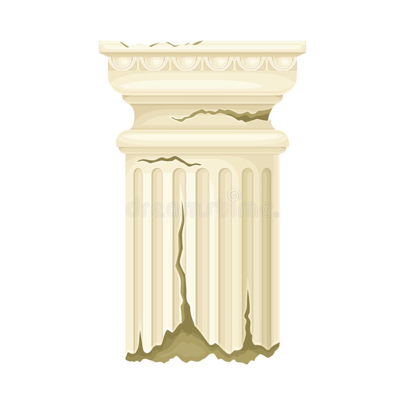 Broken Pillar, Ancient Ruined Column Architectural Element Vector ...