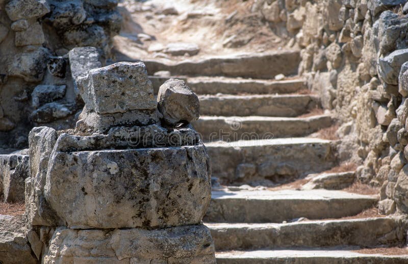 Steps and Pillar in Archaeological Site, Crete Stock Photo - Image of ...