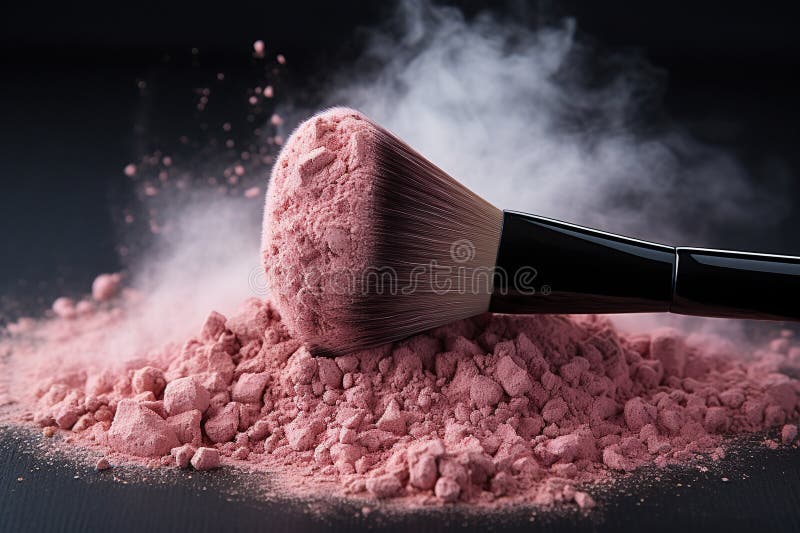 Broken Pink Blush with a Large Makeup Brush and a Cloud of Dust on a ...