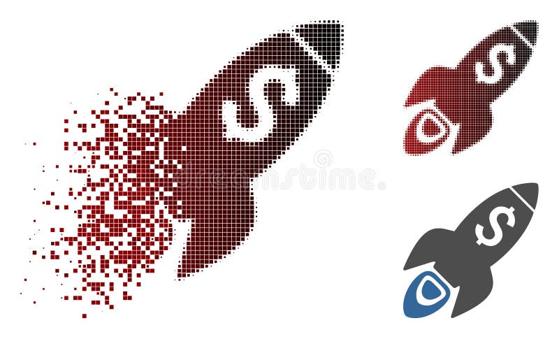 Broken Pixel Halftone Startup Rocket Launch Icon Stock Vector ...