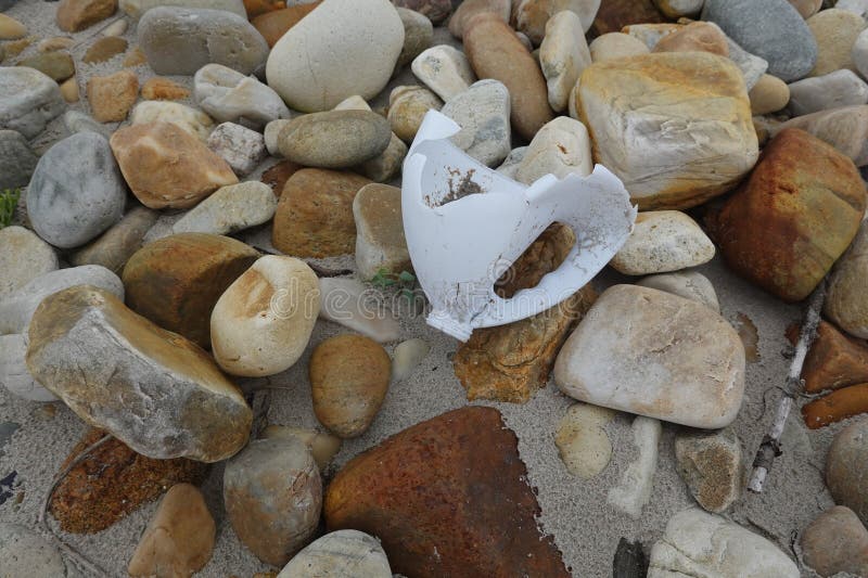 Broken Plastic Bottle Polluting a Pebble Beach Stock Image - Image of ...
