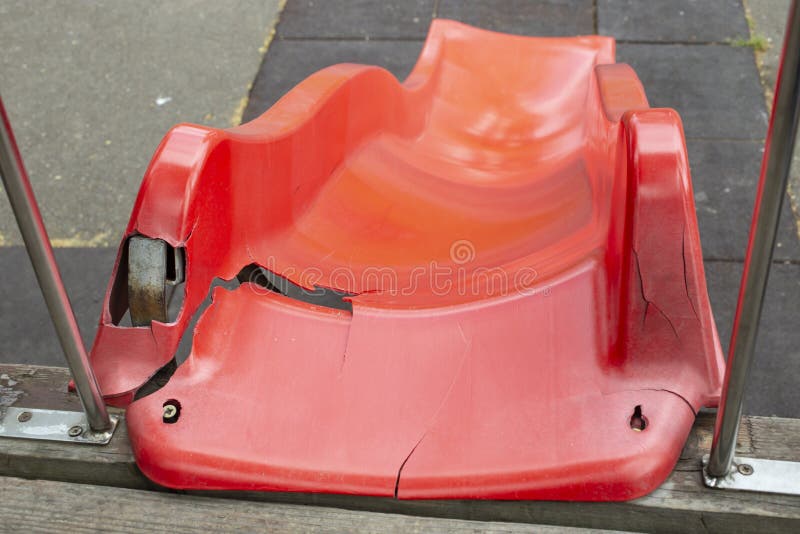 Broken Plastic Red Slide in Children Playground, Stock Photo - Image of ...