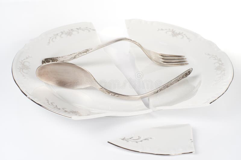 Broken China Plate and Bent Silverware Stock Image - Image of broken ...