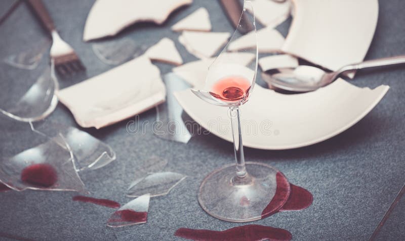 Broken Plate or Broken Water Glass on the on the Floor in the Kitchen ...