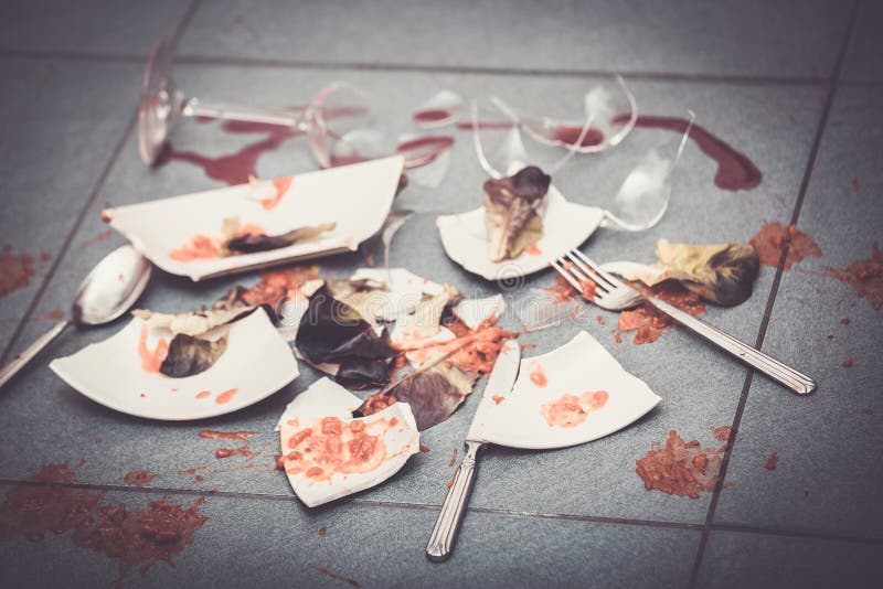 Broken Plate or Broken Water Glass on the on the Floor in the Kitchen ...