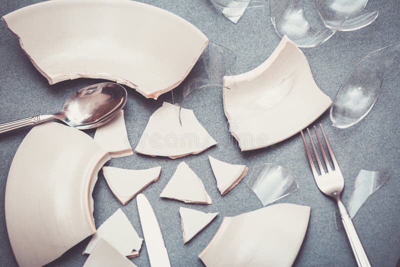 Broken Plate or Broken Water Glass on the on the Floor in the Kitchen ...