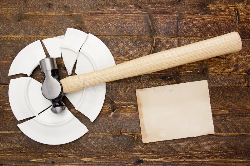 Broken plate and hammer stock photo. Image of accident - 55030832