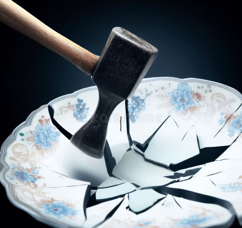 A Broken Plate with a Hammer Sticking Out of it Stock Illustration ...