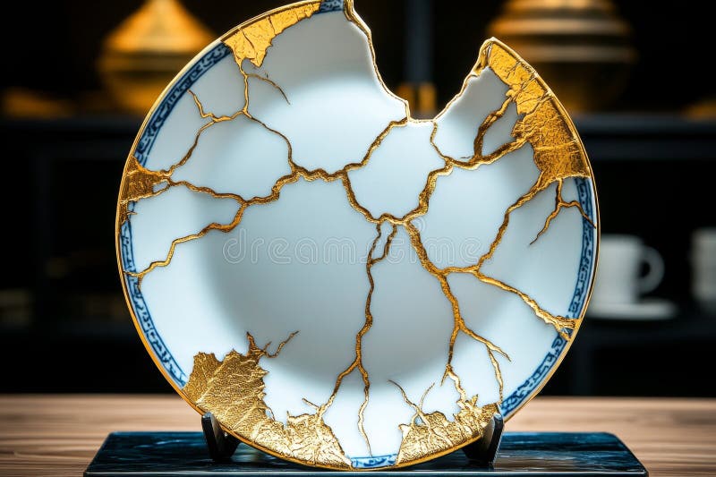 Broken Plate, Kintsugi Technique, Gold-filled Cracks Transforms the ...