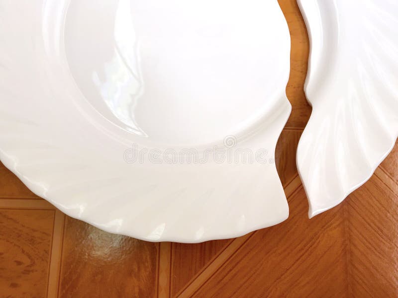 Broken Plate on the Table, on the Floor. Stock Photo - Image of white ...