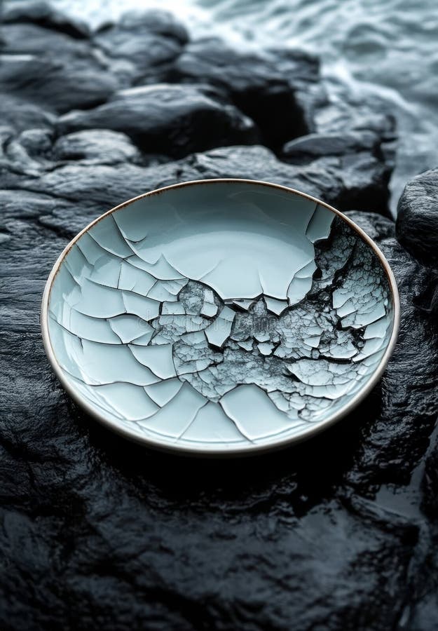 Broken Plate on Table, White Ceramic Pieces, Smashed Crockery Bowl ...