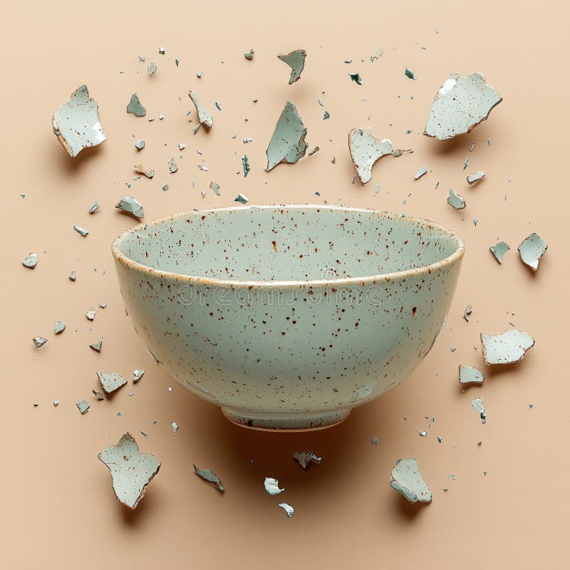 Broken Plate on Table, White Ceramic Pieces, Smashed Crockery Bowl ...