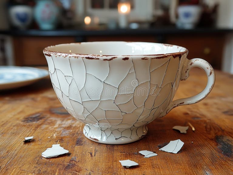 Broken Plate on Table, White Ceramic Pieces, Smashed Crockery Bowl ...