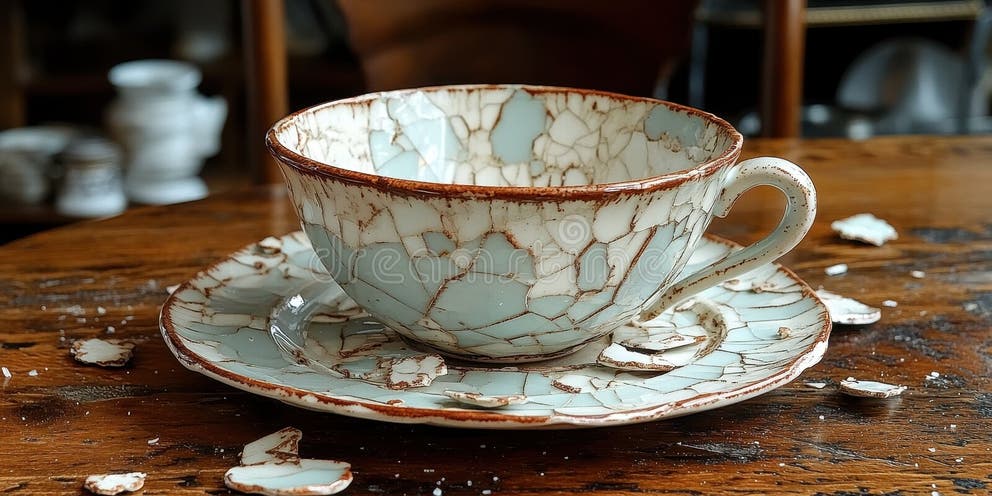 Broken Plate on Table, White Ceramic Pieces, Smashed Crockery Bowl ...