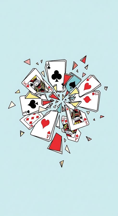 Broken Playing Cards Explosion on Light Blue Background Stock ...